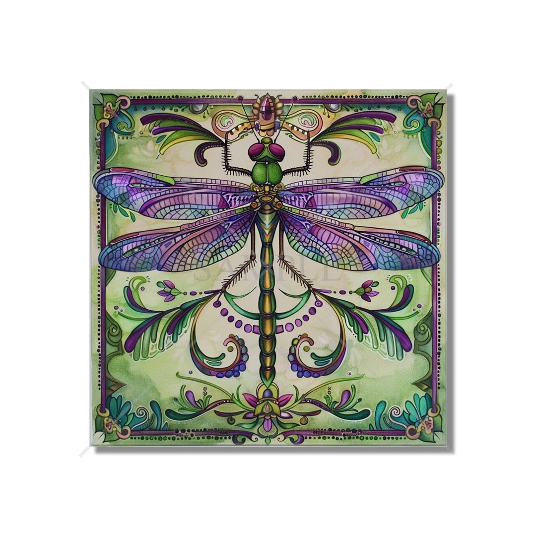 Green Purple Dragonfly Design Ceramic Accent Tile - Kitchen Accent Tile ...