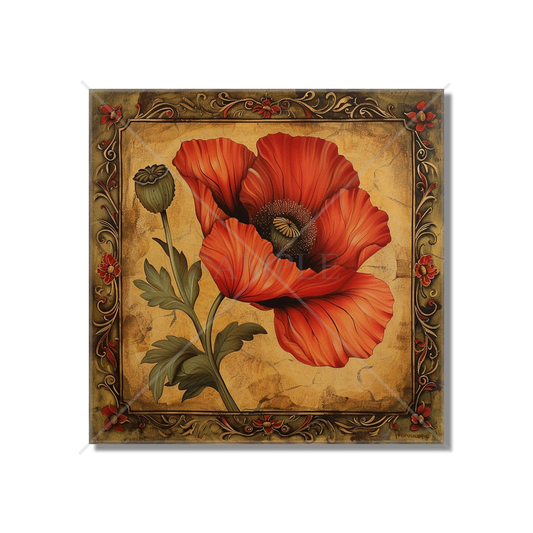 Poppy Flower Design Ceramic Accent Tile - Floral Design Kitchen Accent ...