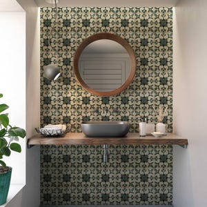 Green Patterned Ceramic Tile - Vintage Moroccan Design Green Kitchen ...