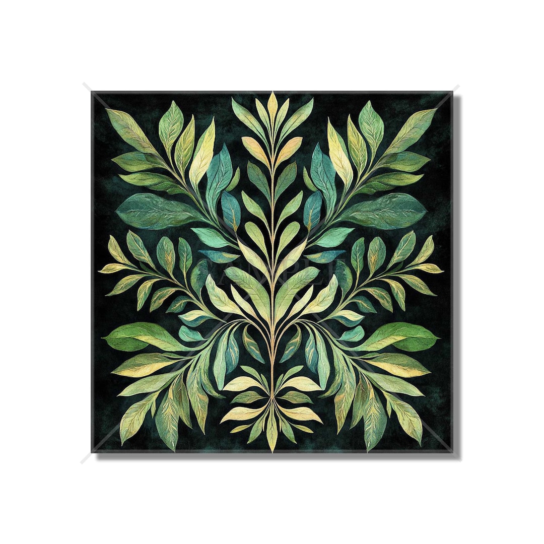 Green Leaves Botanical Ceramic Tile Patterned Kitchen Backsplash Tile ...