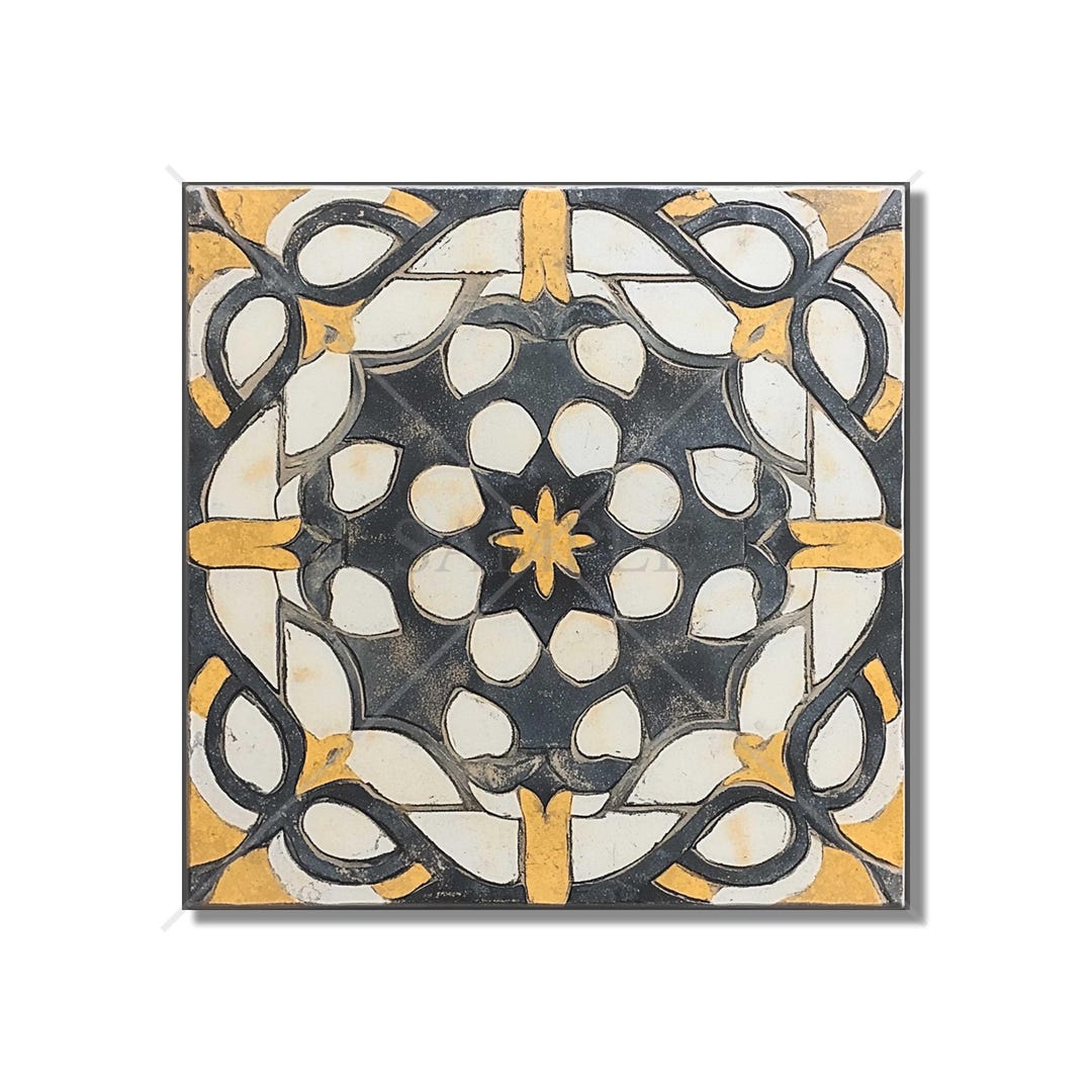 Rustic Black and Mustard Yellow Patterned Ceramic Tiles Vintage ...