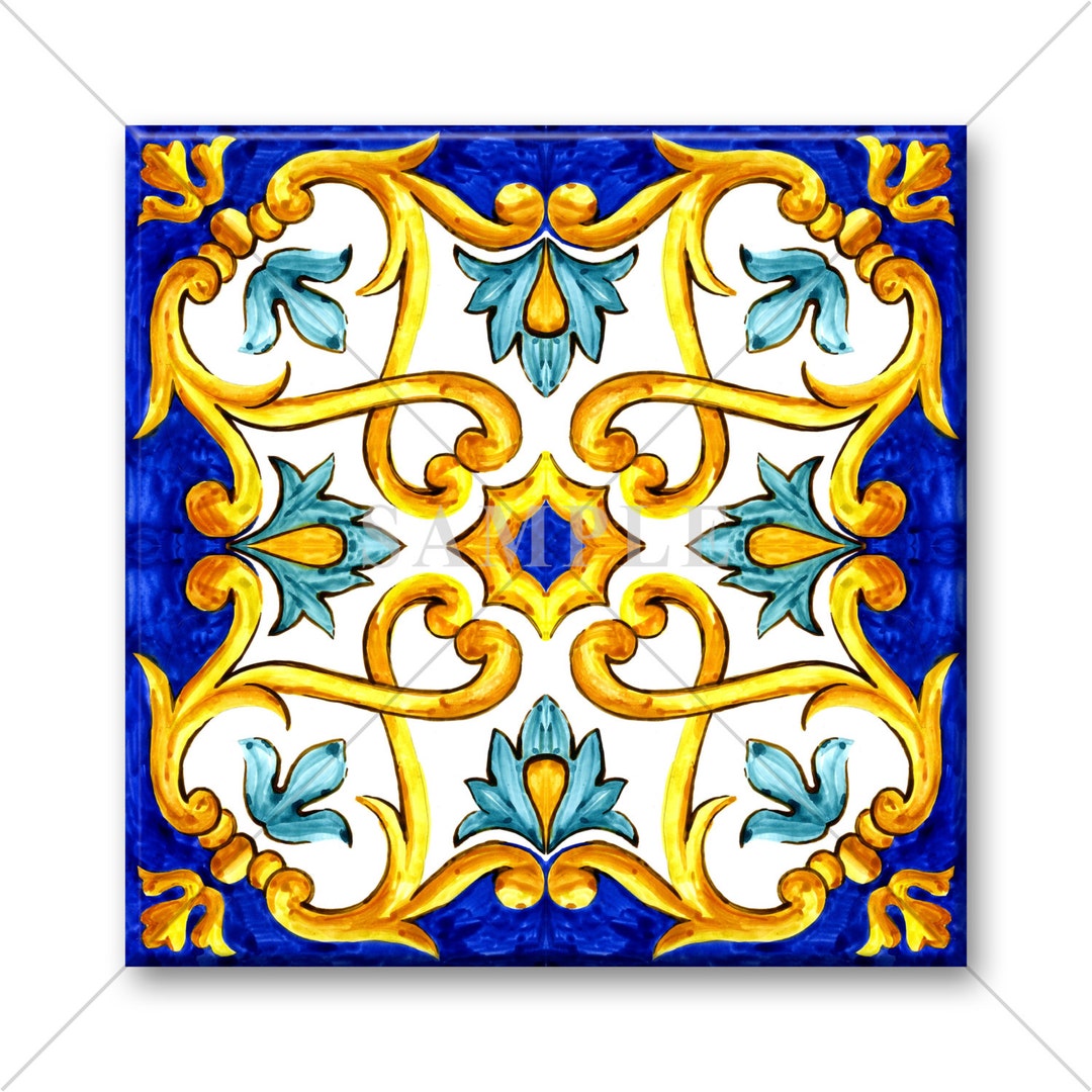Blue Yellow Italian Design Ceramic Tile Ceramic Accent Tile - Etsy
