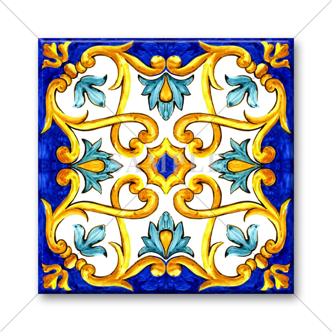 Blue Yellow Italian Design Ceramic Tile Ceramic Accent Tile - Etsy