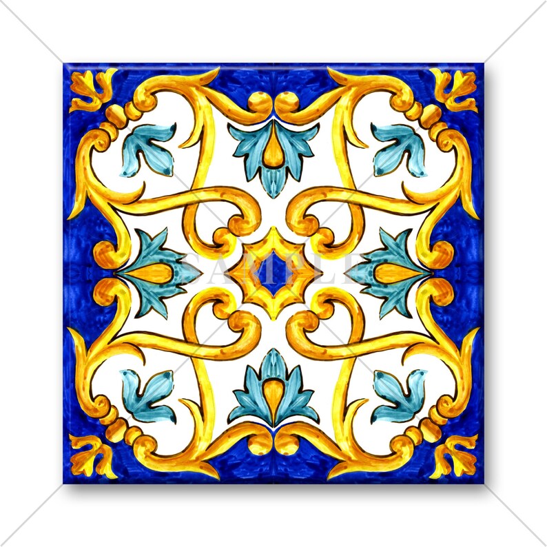 Blue Yellow Italian Design Ceramic Tile Ceramic Accent Tile - Etsy