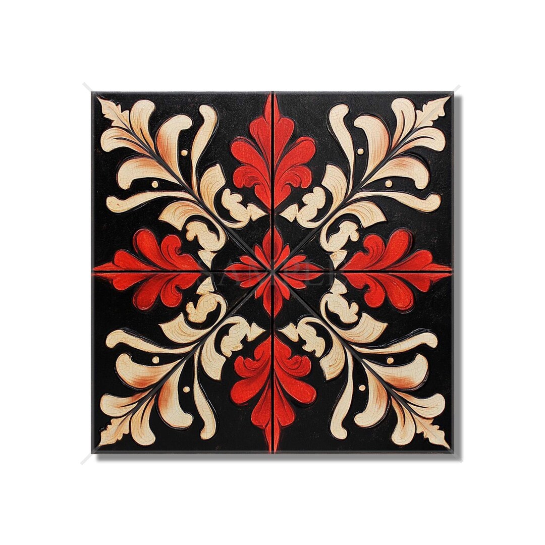 Red Patterned Ceramic Tile - Unique Red Kitchen Backsplash Tiles - Red ...