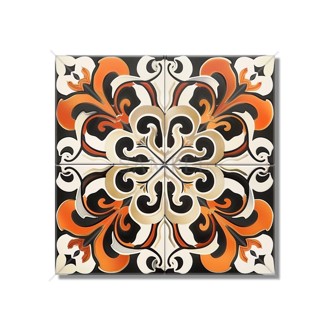 Orange and Black Ceramic Tile - Orange Kitchen Backsplash Tile ...