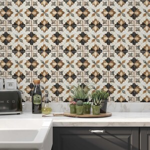 Vintage Neutral Tones Ceramic Tile Unique Patterned Kitchen Backsplash ...