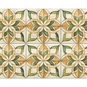 Ceramic Tile Green Tan Patterned Design Kitchen Backsplash Tiles Green ...