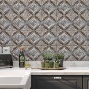 Grey Tan Wood Design Ceramic Tile Geometric Kitchen Backsplash Tile ...