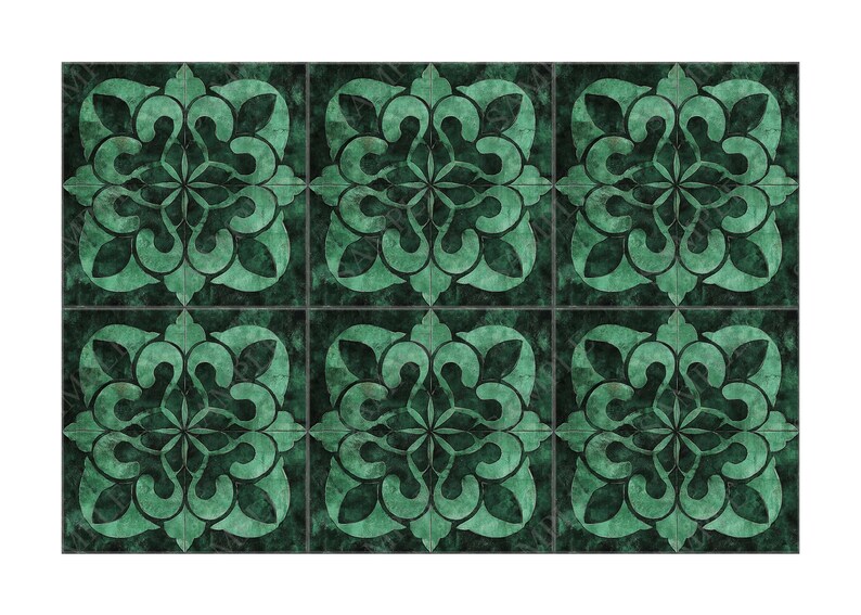Dark Green Patterned Ceramic Tile - Green Kitchen Backsplash Tile ...
