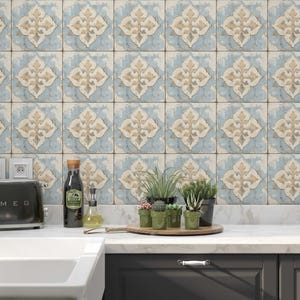 Aged Blue Beige Ceramic Tile Vintage Aged Design Tile - Unique ...