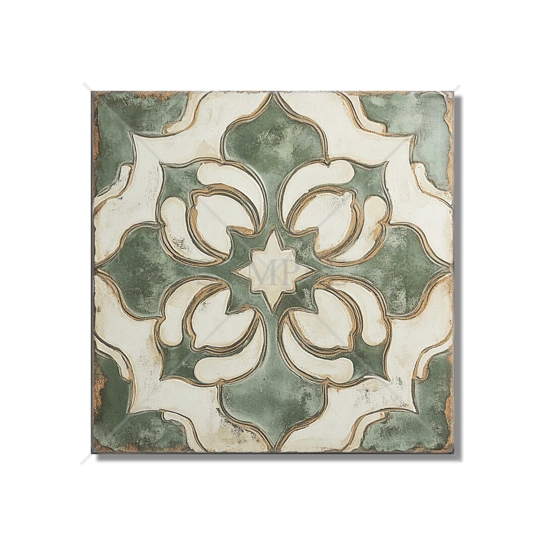 Ceramic Tile Sage Green Patterned Vintage Design Kitchen Backsplash ...