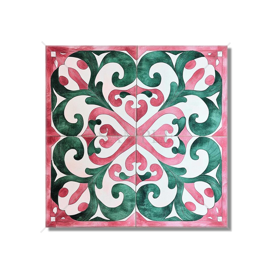 Pink and Green Patterned Ceramic Tile - Vintage Moroccan Tile Design ...