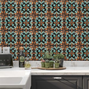 Turquoise Copper Patterned Ceramic Tile Unique Turquoise Kitchen ...
