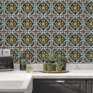 Blue and Orange Patterned Ceramic Tile - Vintage Moroccan Tile Design ...