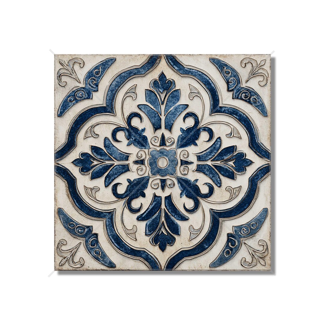 Aged Dark Blue Ceramic Tile - Vintage Design Dark Blue Kitchen ...