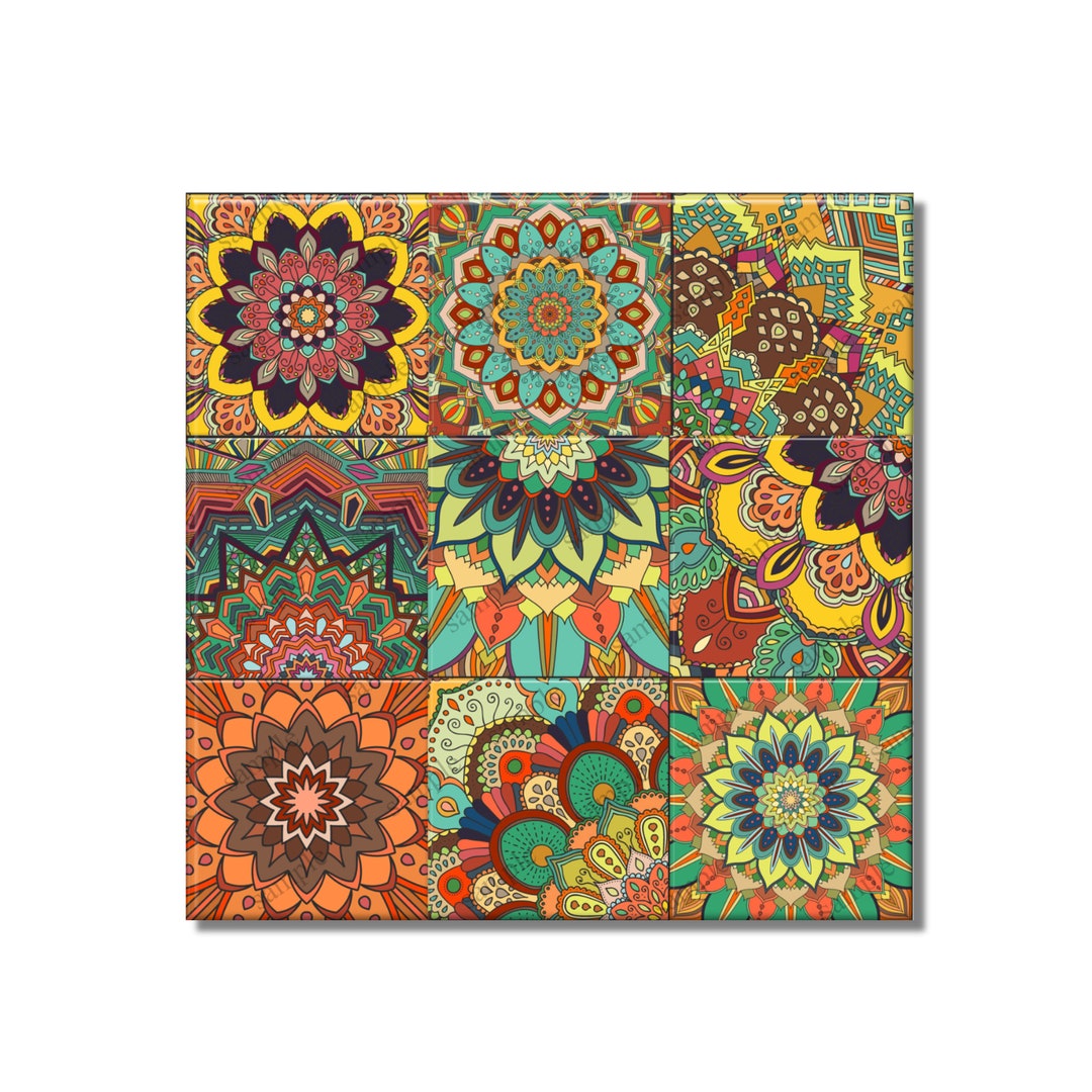 Patchwork Ceramic Wall Tiles - Vintage Colors Mix - 9 Piece Tile Set ...