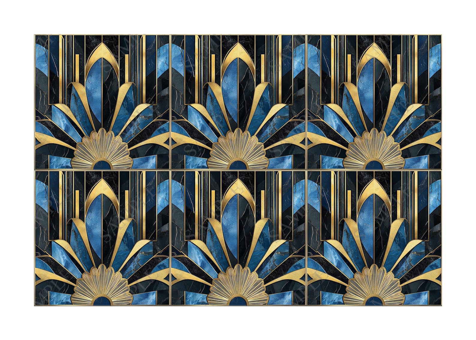Art Deco Design Ceramic Tile - Black Blue Gold Tones Art Deco Kitchen ...