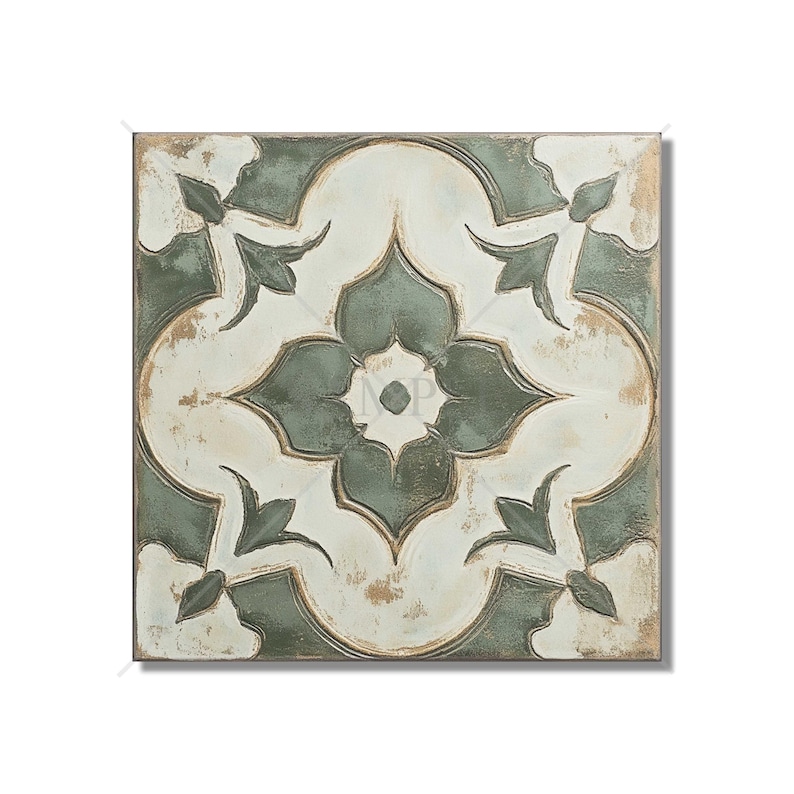 Ceramic Tile Sage Green Patterned Vintage Design Kitchen Backsplash ...