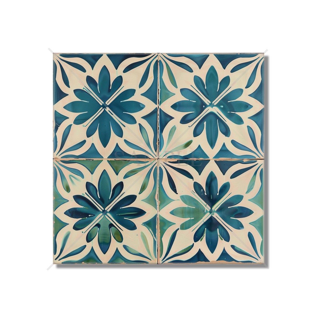 Blue Green Beige Ceramic Tile - Vintage Moroccan Tile Design - Kitchen ...
