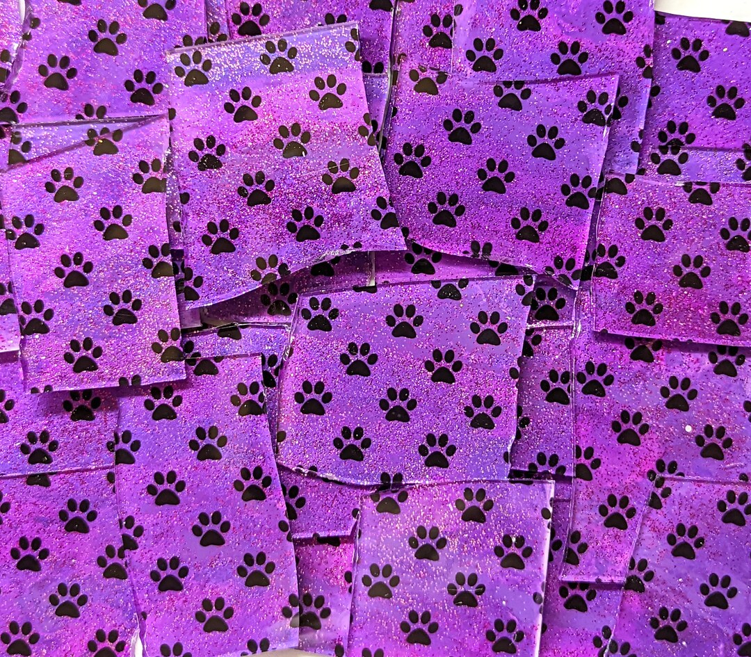 Sparkling Purple Black Pet Dog Paw Prints Glitter Glass Mosaic Tiles ...