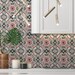 Pink and Black Floral Ceramic Tile - Cottage Kitchen Backsplash Tile ...