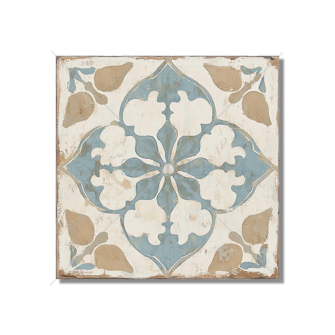 Light Blue and Tan Ceramic Tile Patterned Kitchen Backsplash Tiles ...
