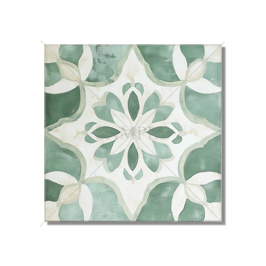 Green Patterned Ceramic Tile Vintage Moroccan Design Green Kitchen ...