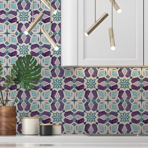 Blue and Purple Patterned Ceramic Tile - Unique Patterned Kitchen ...