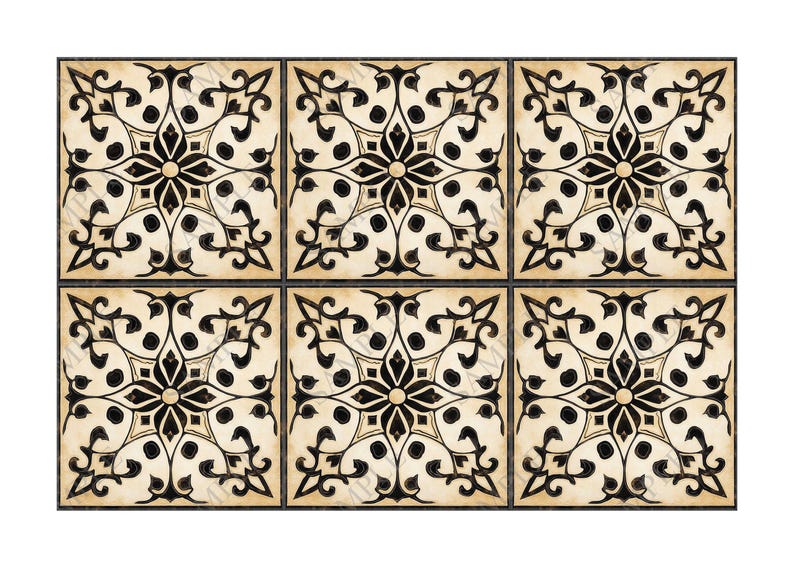 Black and Warm Cream Ceramic Tile - Kitchen Backsplash Tile - Patterned ...