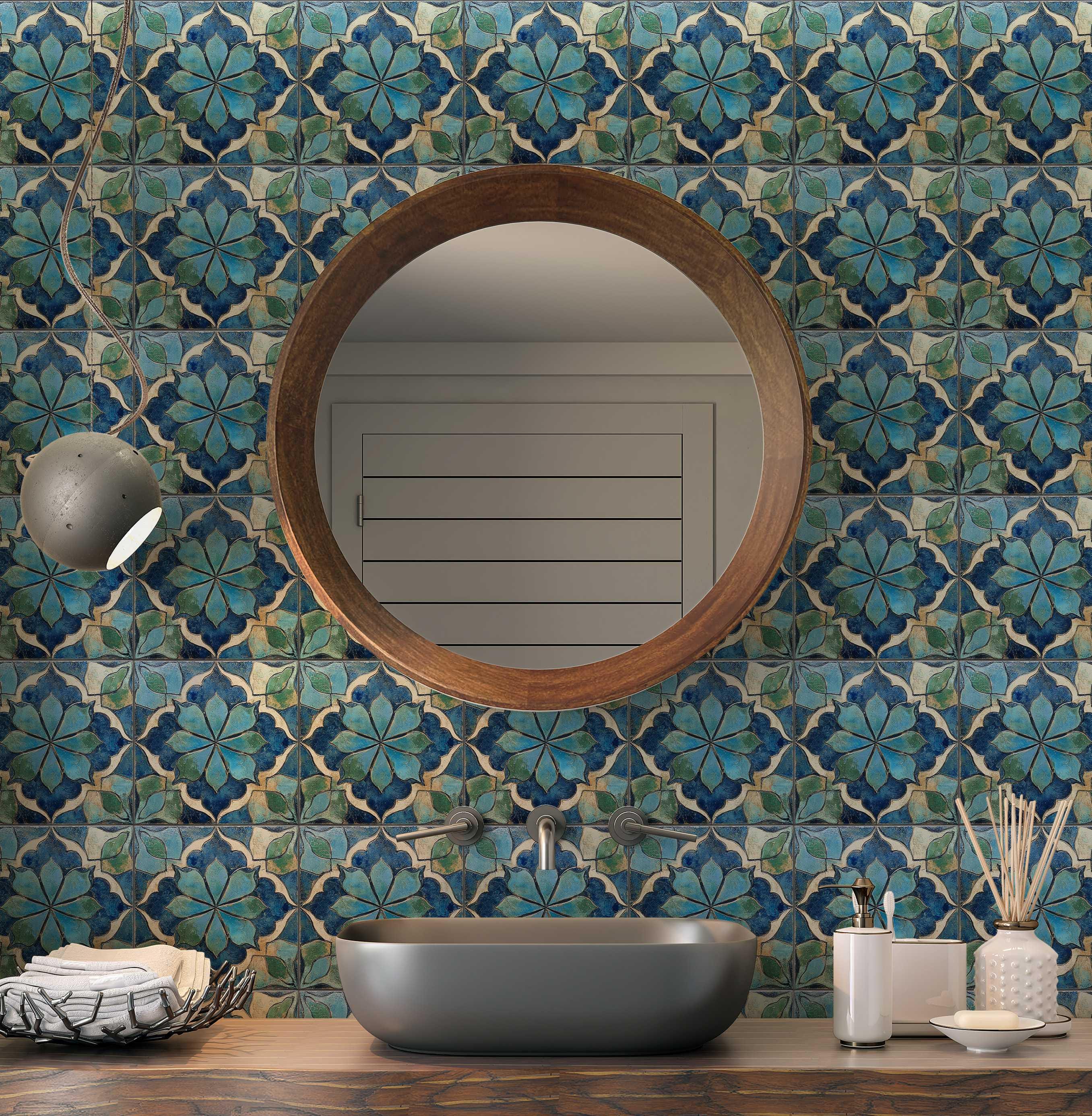Blue Green Turquoise Ceramic Tile - Vintage Moroccan Tile Design ...