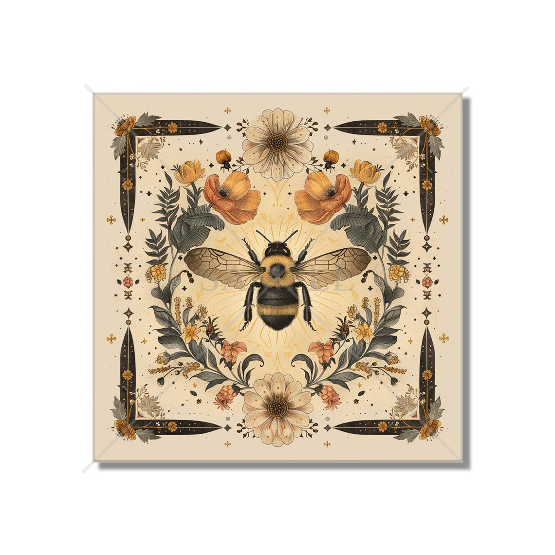 Vintage Botanical Bee Design Ceramic Tile - Kitchen Backsplash Tile ...