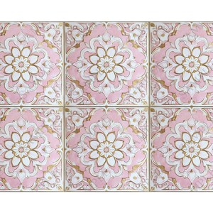 Pink Ceramic Tile Pink and White Patterned Kitchen Backsplash Tile ...