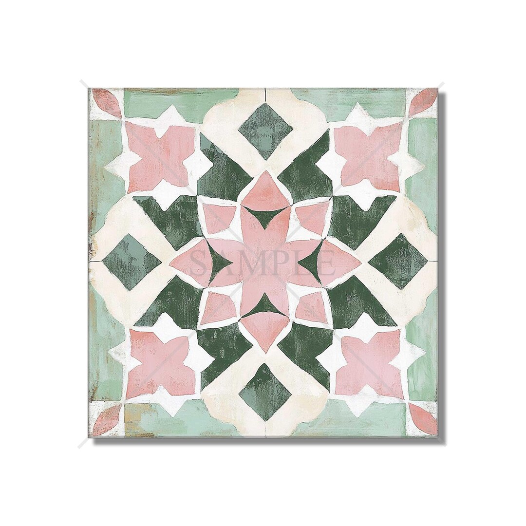 Pink and Green Vintage Design Ceramic Tile - Kitchen Backsplash Tile ...