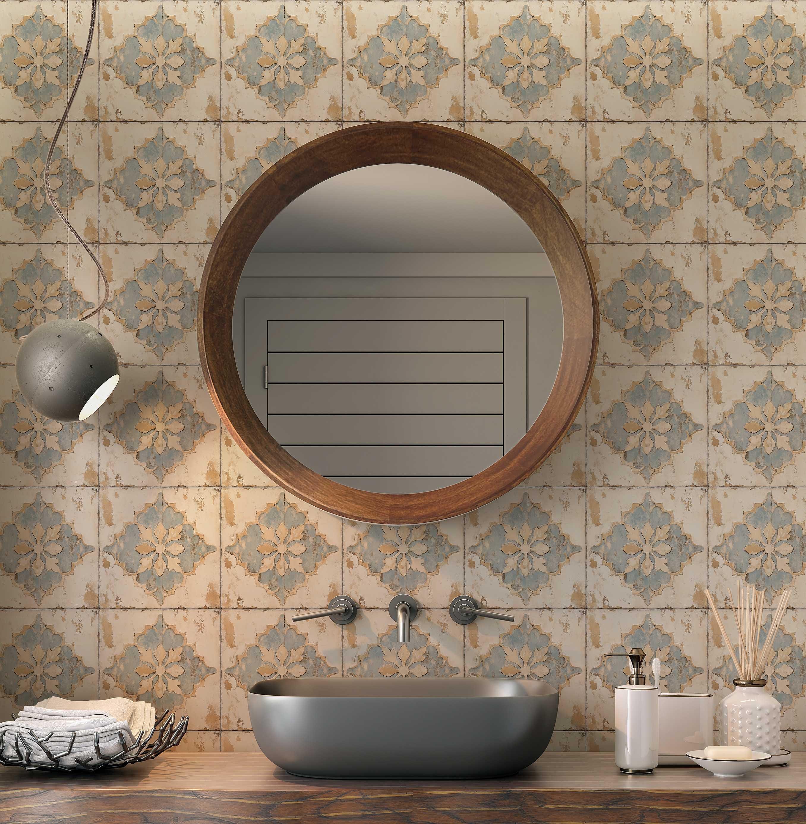 Aged Blue Beige Ceramic Tile Vintage Aged Design Tile - Unique ...