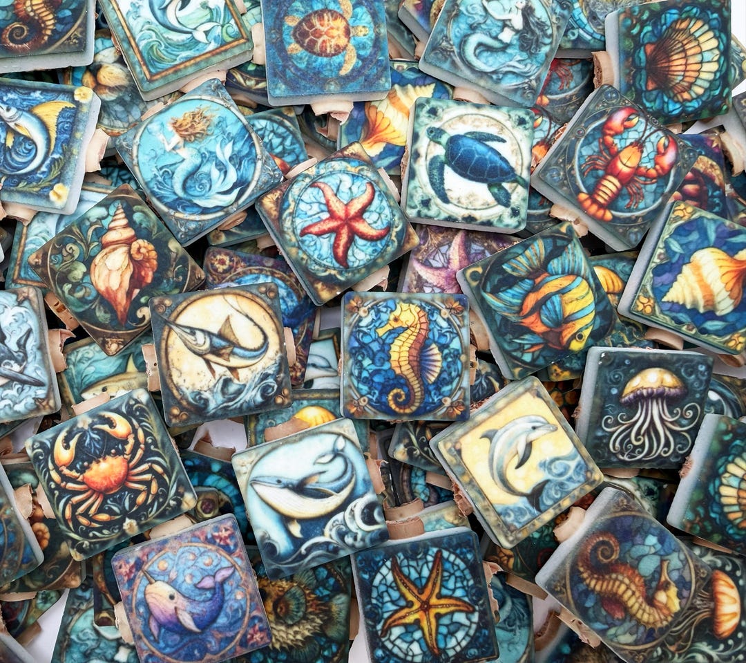 SALE 2 Pounds Sea Creature Designs Mixed Ceramic Mosaic Tiles Mixed ...
