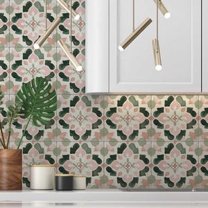 Pink and Green Vintage Design Ceramic Tile - Kitchen Backsplash Tile ...
