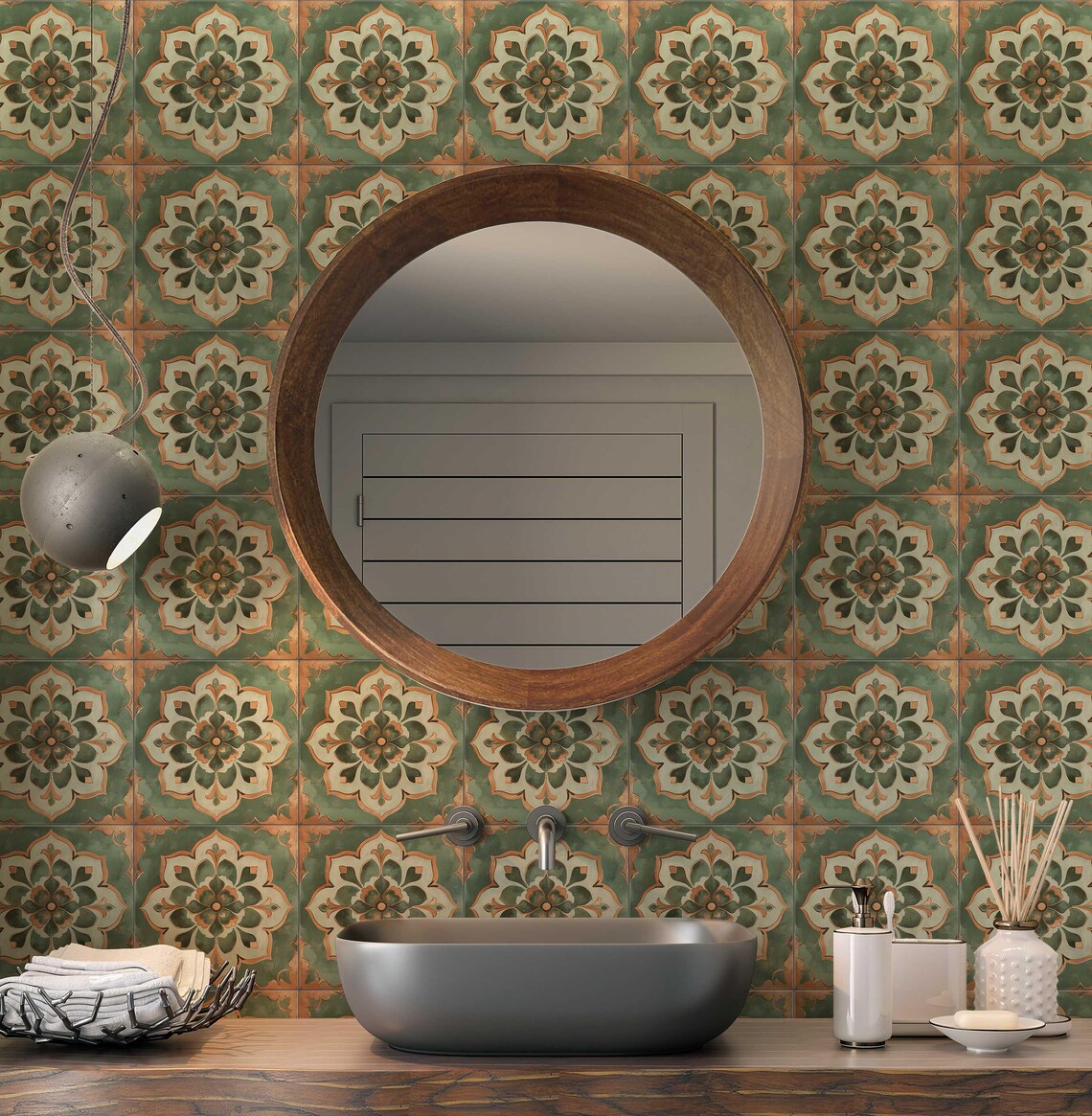 Aged Green Copper Ceramic Tile - Vintage Aged Design Tile - Unique ...