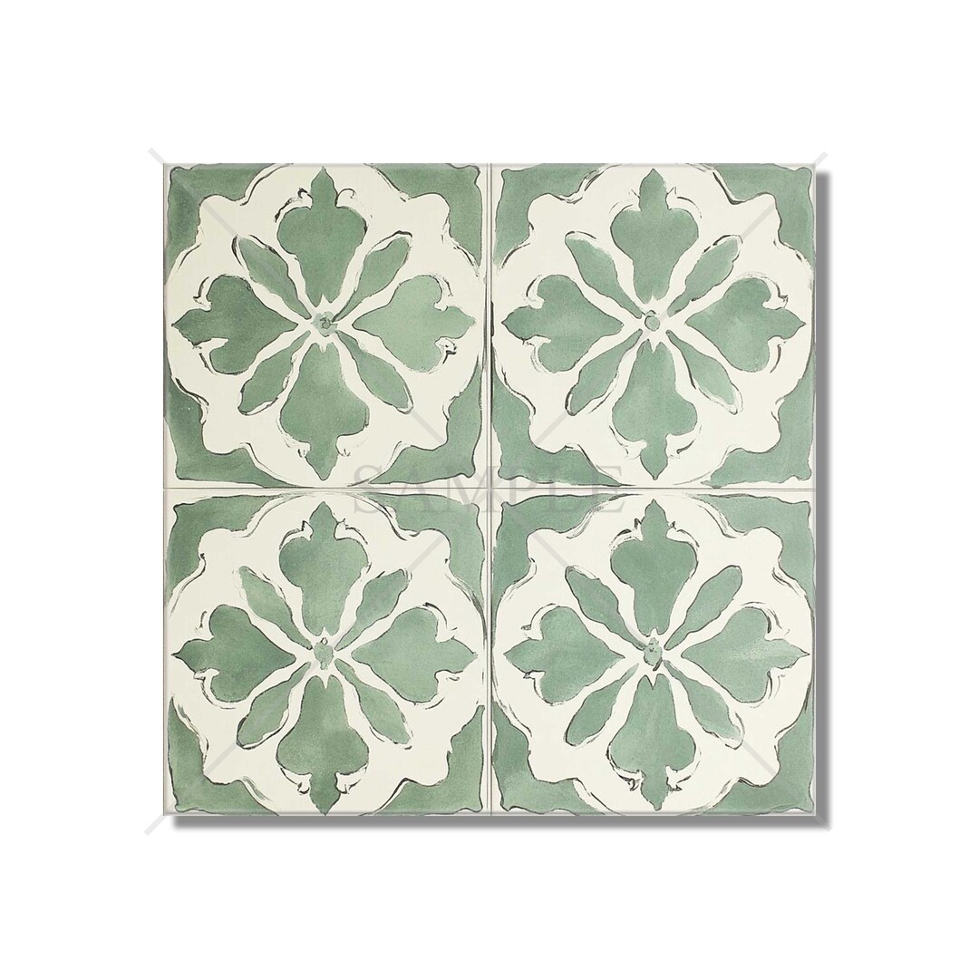 Green Patterned Ceramic Tile - Unique Patterned Green Kitchen ...