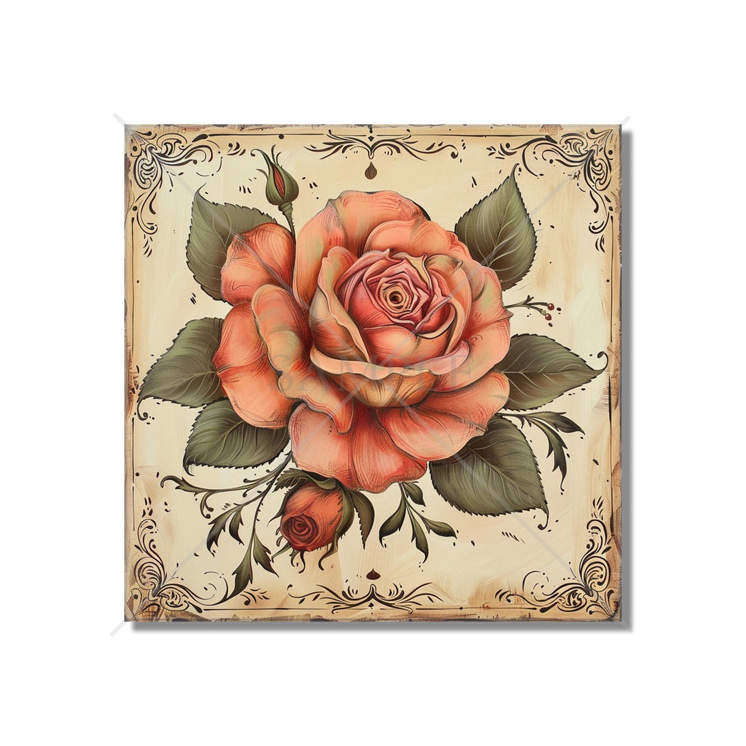 Vintage Rose Design Ceramic Accent Tile - Floral Design Kitchen Accent ...