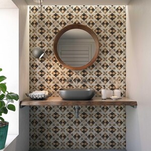 Vintage Neutral Tones Ceramic Tile Unique Patterned Kitchen Backsplash ...