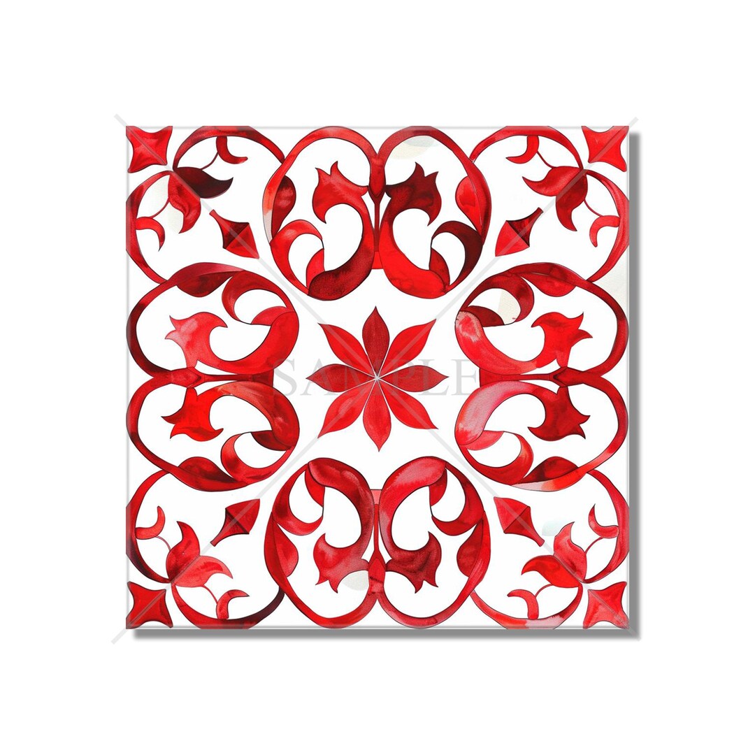 Red White Patterned Ceramic Tile - Unique Red Kitchen Backsplash Tile ...