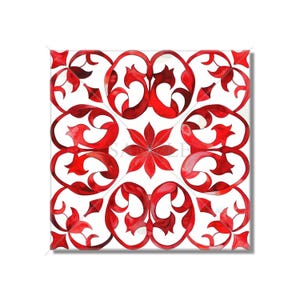 Red White Patterned Ceramic Tile - Unique Red Kitchen Backsplash Tile ...