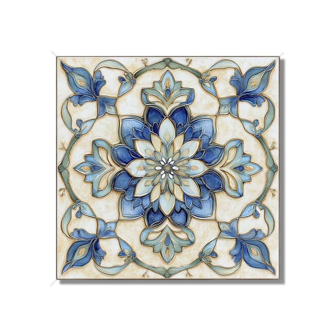 Blue Beige Ceramic Tile - Vintage French Floral Tile Design - Blue ...