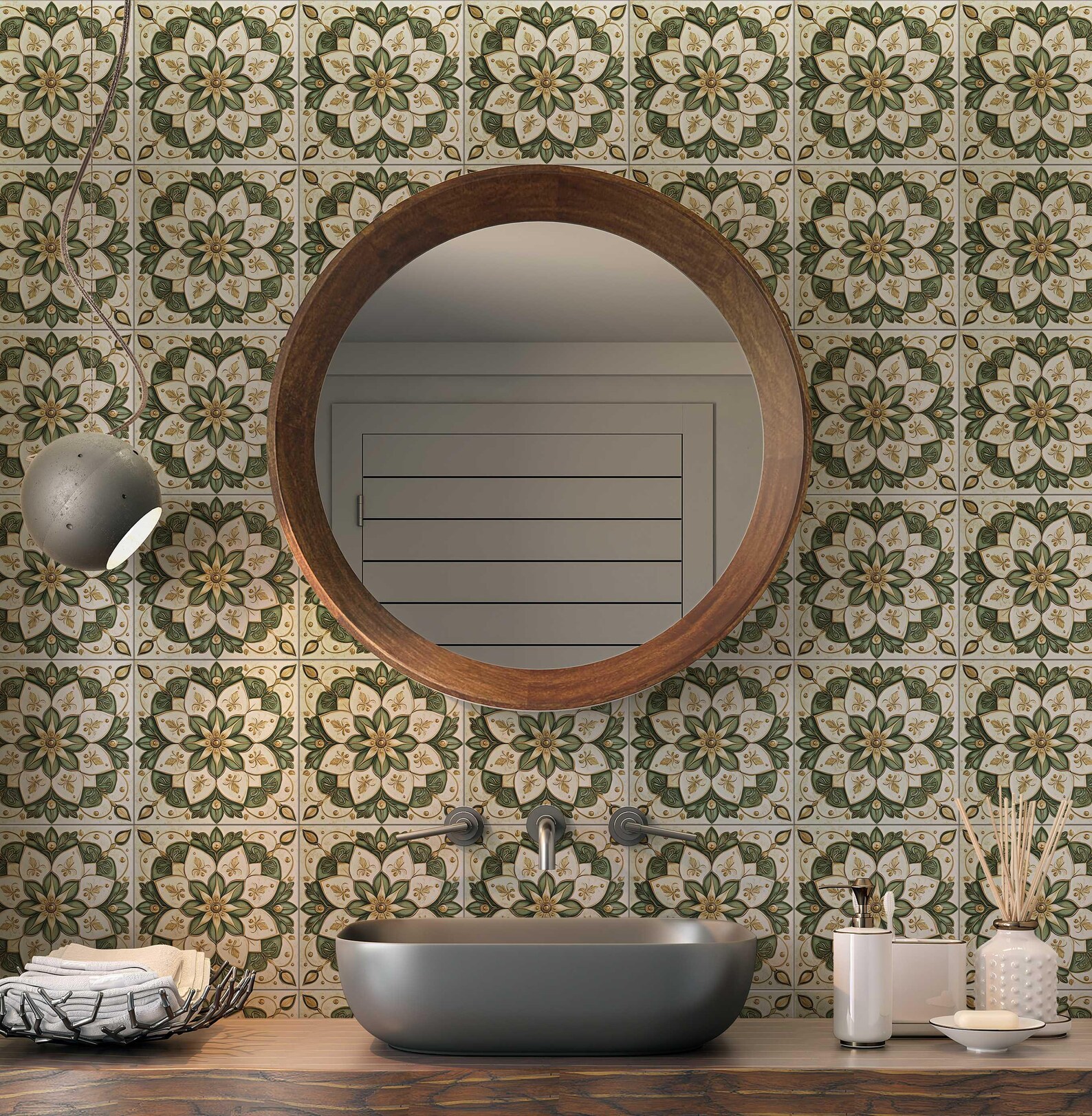 Green Ceramic Tile Vintage Design Tile - Unique Green Kitchen ...