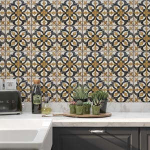 Rustic Black and Mustard Yellow Patterned Ceramic Tiles Vintage ...