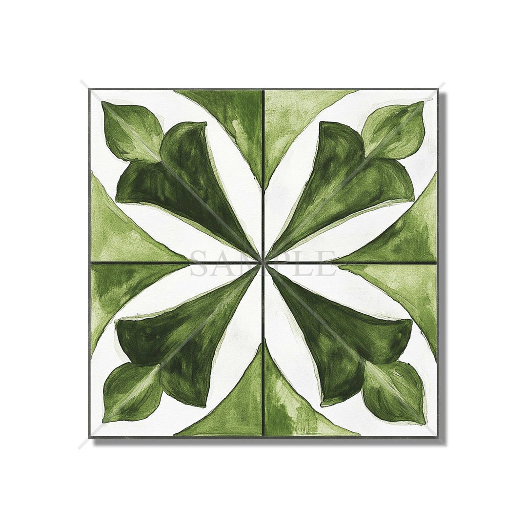 Green and White Patterned Ceramic Tile - Green Kitchen Backsplash Tile ...