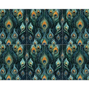Green Copper Peacock Design Ceramic Tile - Peacock Feather Tile Unique ...