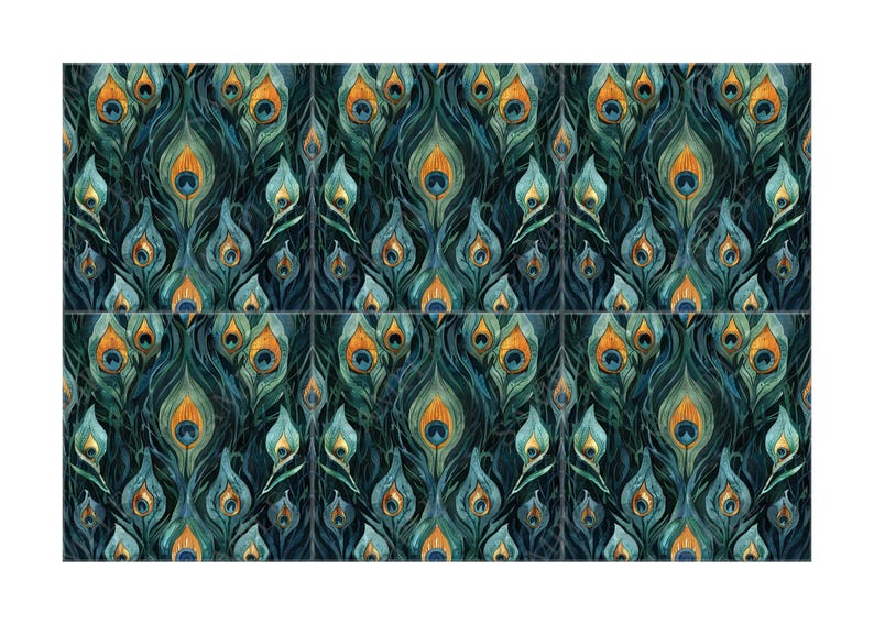 Green Copper Peacock Design Ceramic Tile - Peacock Feather Tile Unique ...