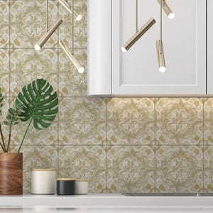 Tan Cream Beige Patterned Ceramic Tile - Kitchen Backsplash Tile ...